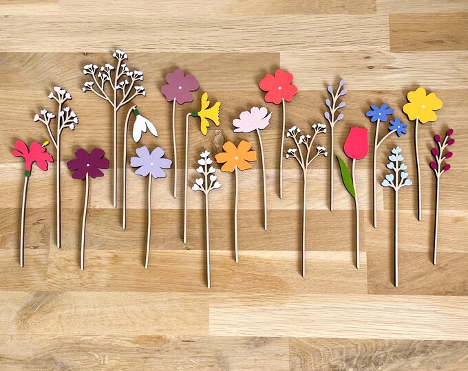 Mini Individual Wooden Flower Stems Hand Painted Floral Bouquet - Etsy