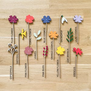 Mini Individual Wooden Flower Stems - Hand Painted Floral Bouquet - Etsy