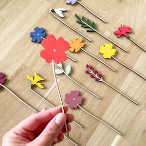 Mini Individual Wooden Flower Stems - Hand Painted Floral Bouquet - Etsy