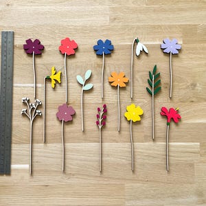 Mini Individual Wooden Flower Stems - Hand Painted Floral Bouquet - Etsy