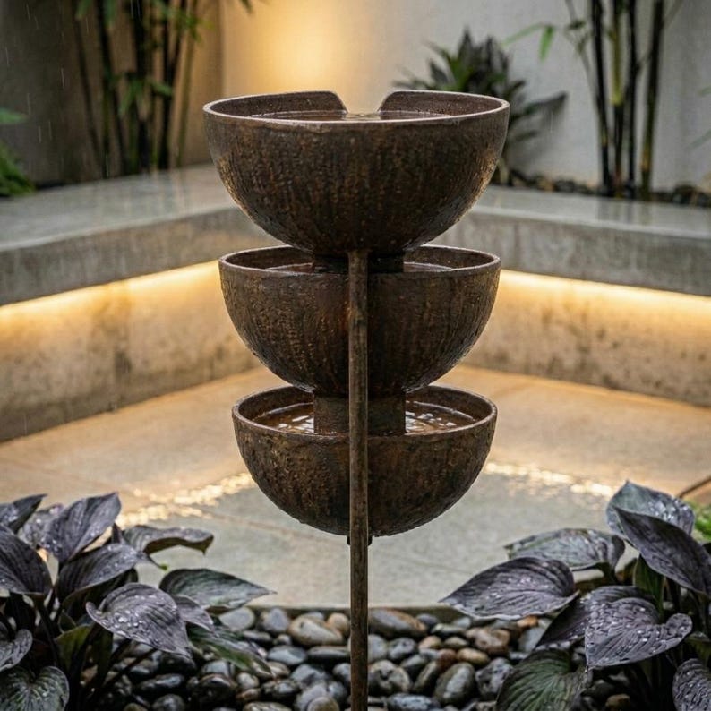 3 Tier Bird Bath Rain Catcher Stake, Rustic Metal Bird Bath for Garden ...