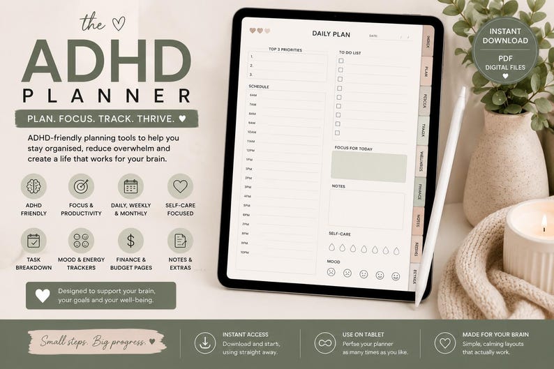 ADHD Digital Planner | Neurodivergent Productivity PDF (instant ...