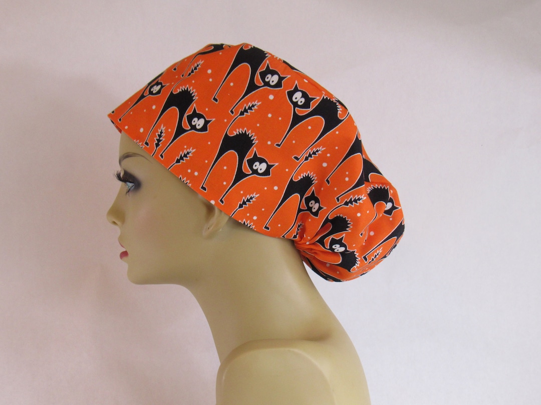 Halloween Orange Scaredy Cat Women Scrub Hat Surgical Cap - Etsy UK