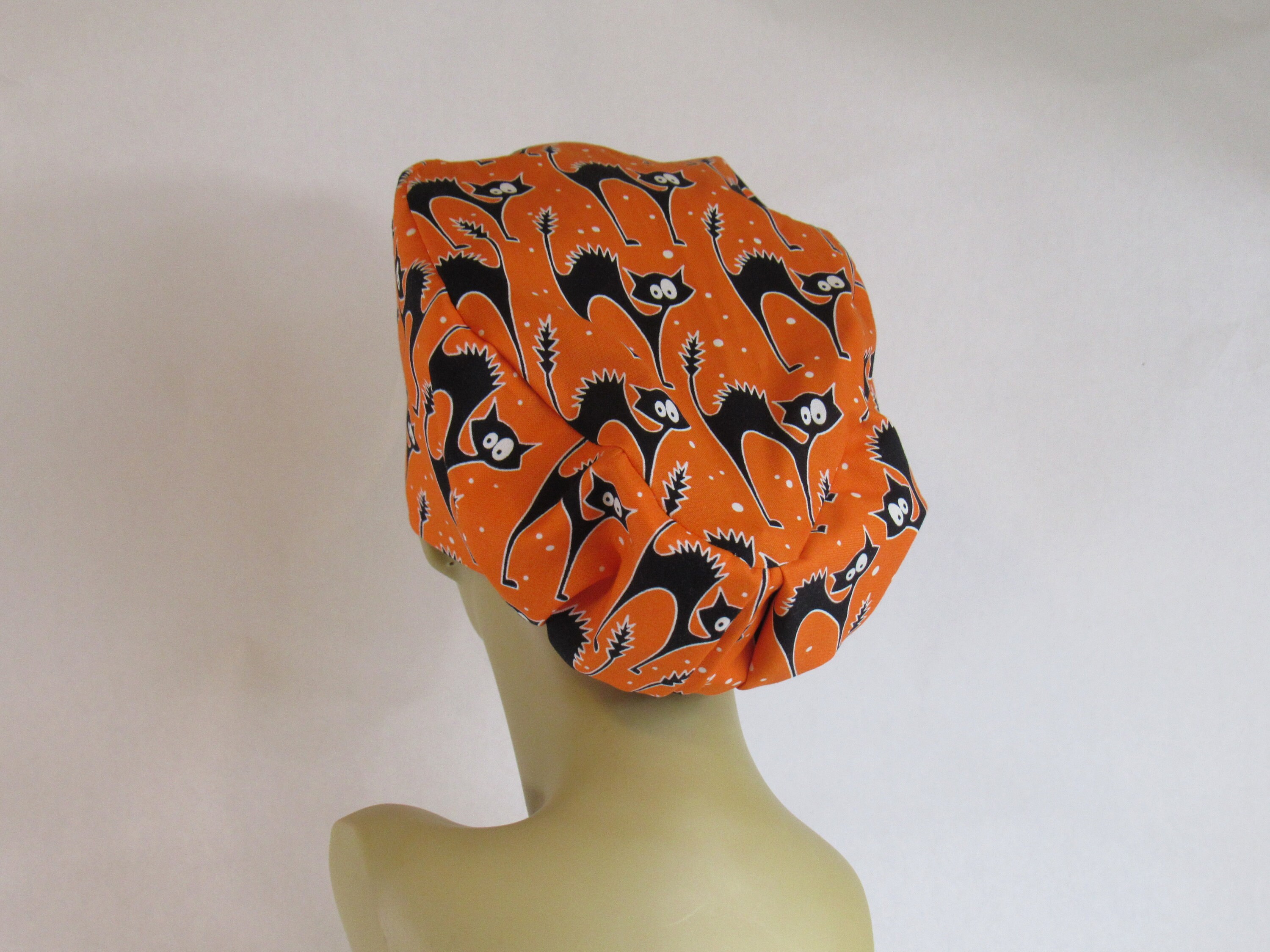Halloween Orange Scaredy Cat Women Scrub Hat Surgical Cap | Etsy