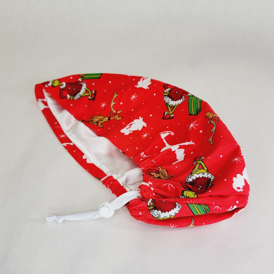 Satin Lined Women Christmas Red Grinch Scrub Hat Euro Surgical Cap ...