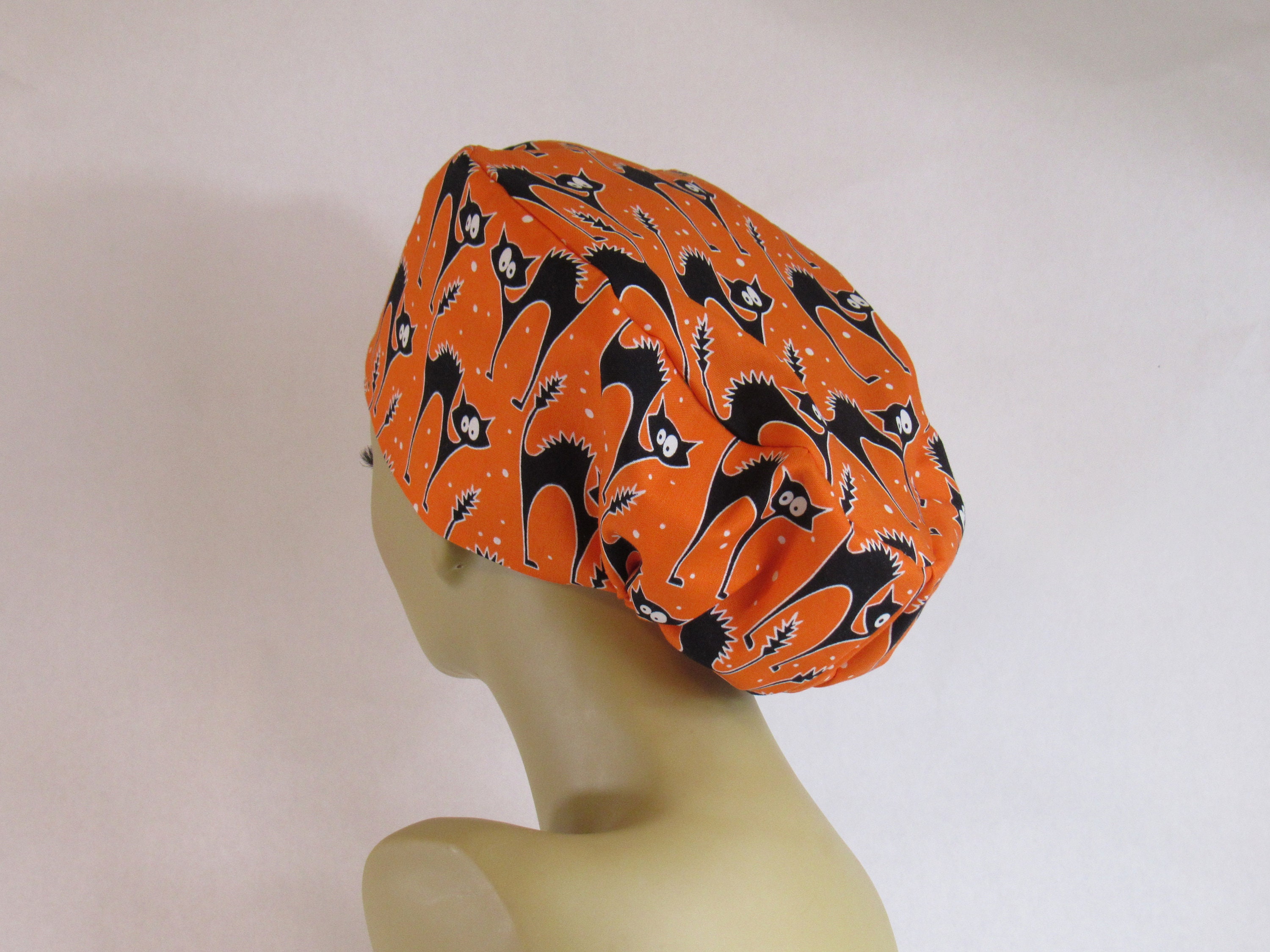 Halloween Orange Scaredy Cat Women Scrub Hat Surgical Cap | Etsy