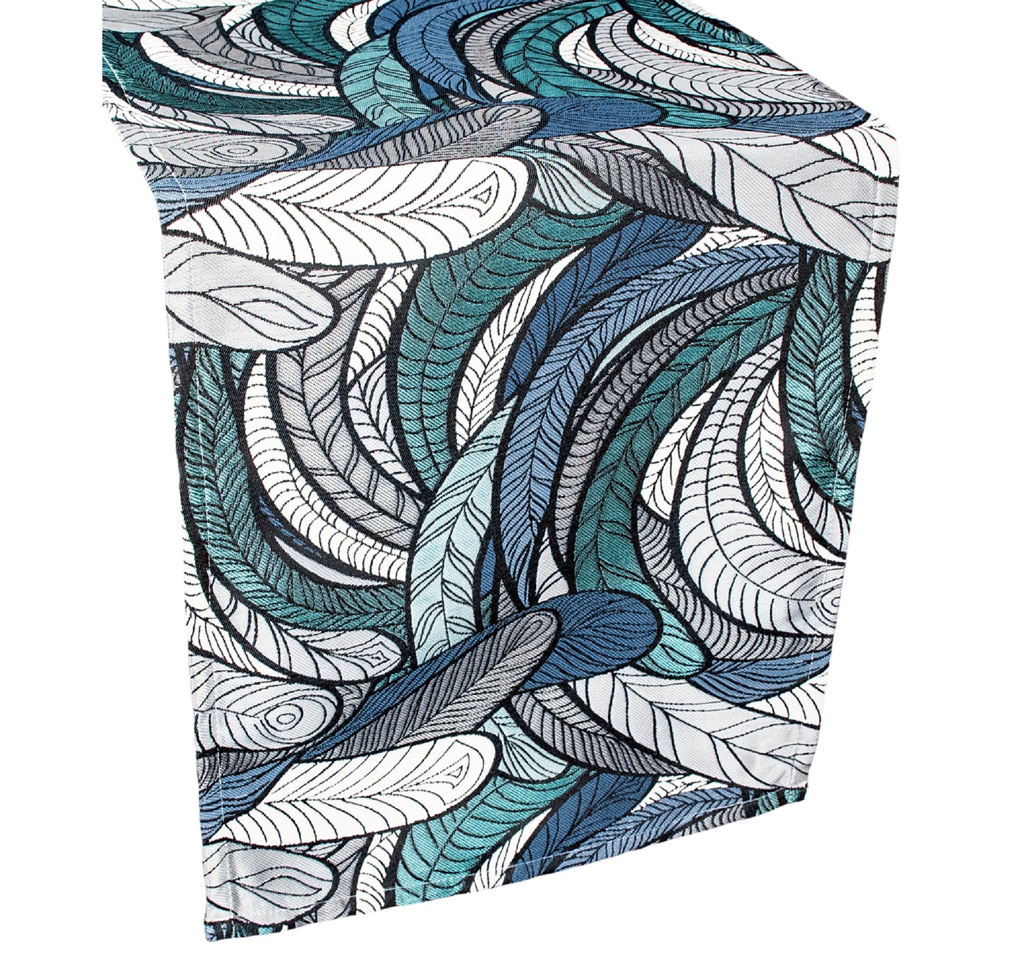 Chenille Gray and Teal Blue Feather Table Runner Dresser | Etsy