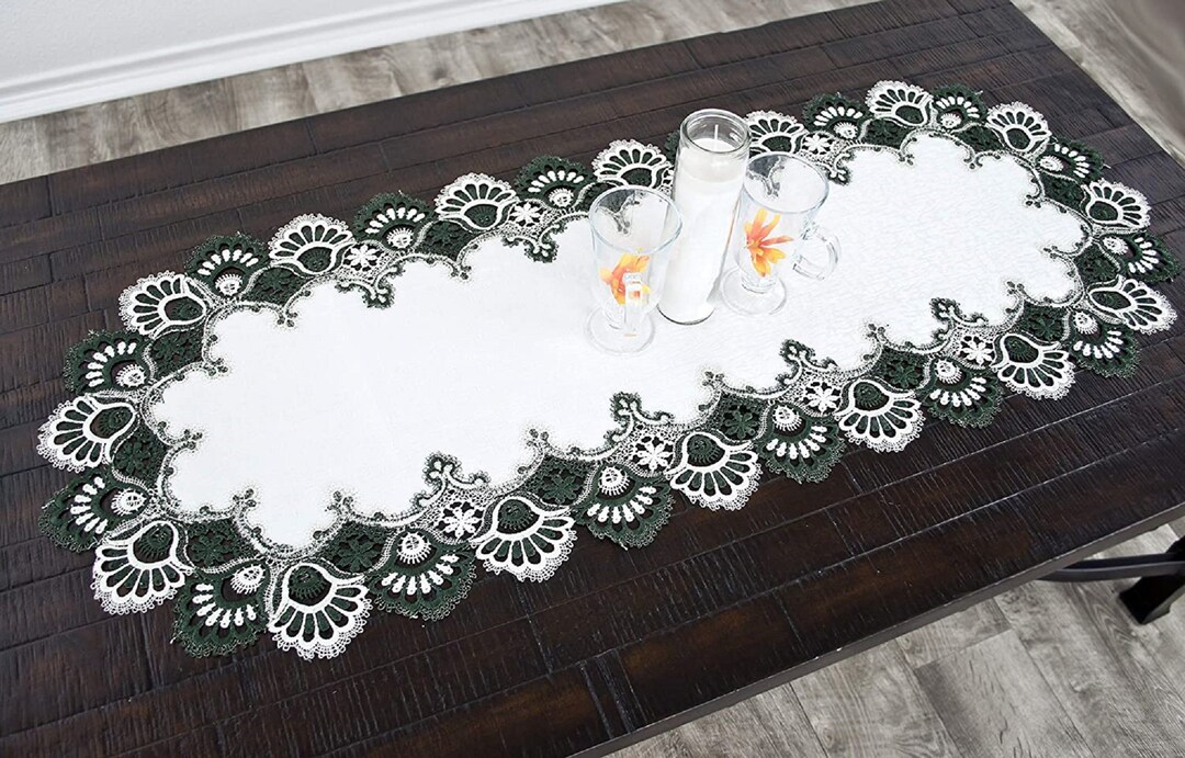 Hunter Green European Lace Table Runner Dresser Scarf Coffee Table ...