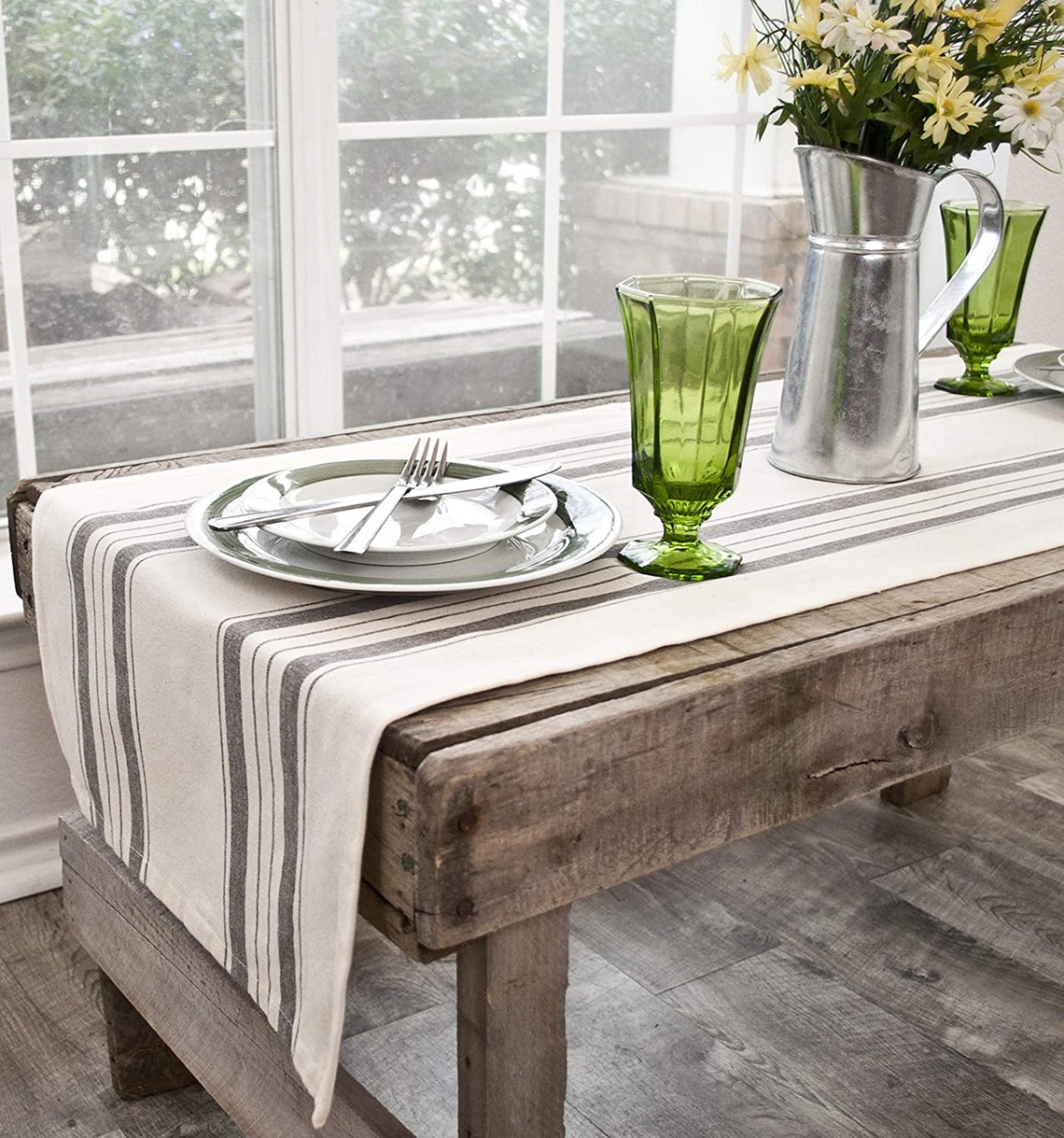 Farmhouse Cotton Grain Sack Table Runner Coffee Table Runners | Etsy