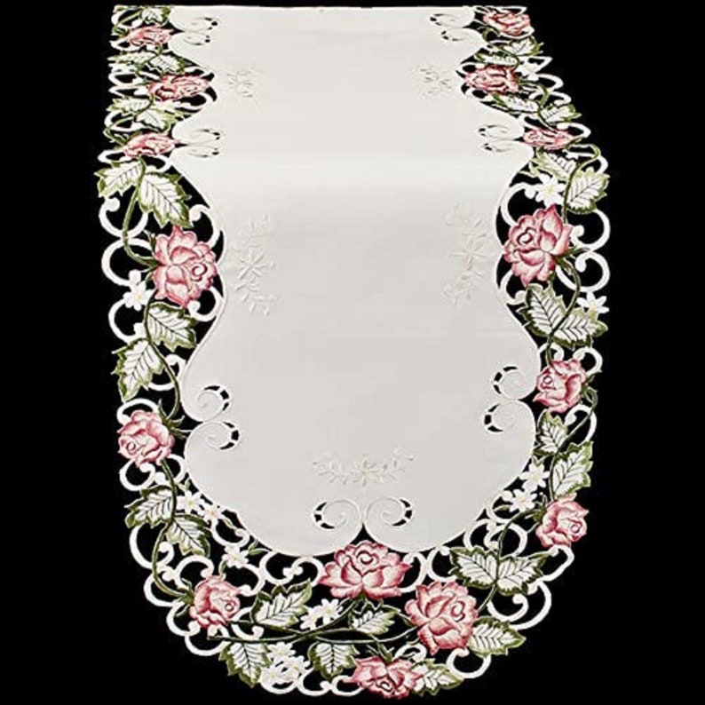 Embroidered Bright Pink Victorian Roses on Ivory Fabric - Etsy