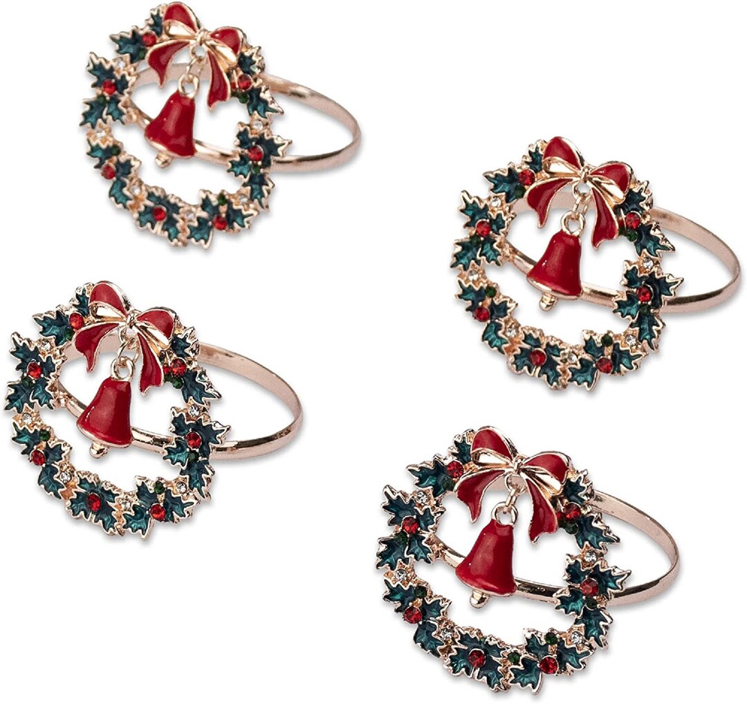 Beautiful Christmas/ Holiday Wreath & Bell Napkin Rings Set of 4 - Etsy