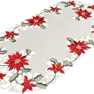 Embroidered Classic Christmas Holiday Poinsettia and Green Leaves on ...