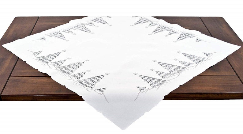 Embroidered Holiday Silver Christmas Tree Rectangle Runners - Etsy