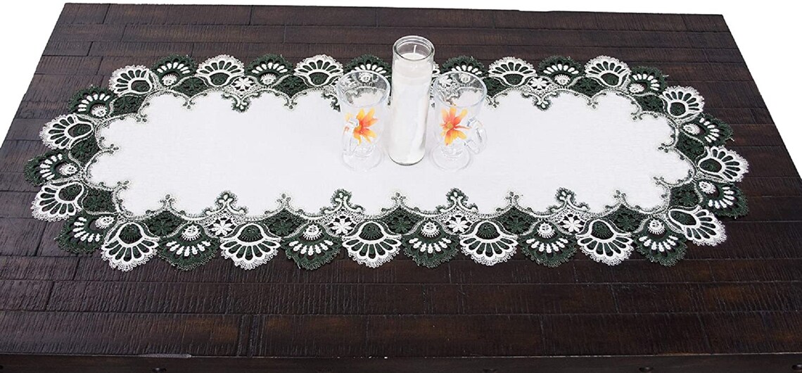 Hunter Green European Lace Table Runner Dresser Scarf Coffee | Etsy