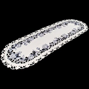 Embroidered Dutch Blue Rose Table Runner on White - Etsy