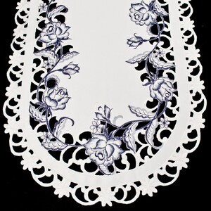 Embroidered Dutch Blue Rose Table Runner on White - Etsy