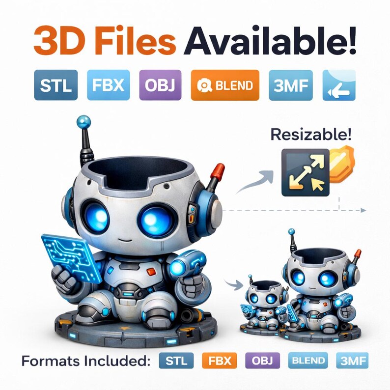 Chibi Robot Pen Holder STL – 3D Printable Desk Organizer (digital ...