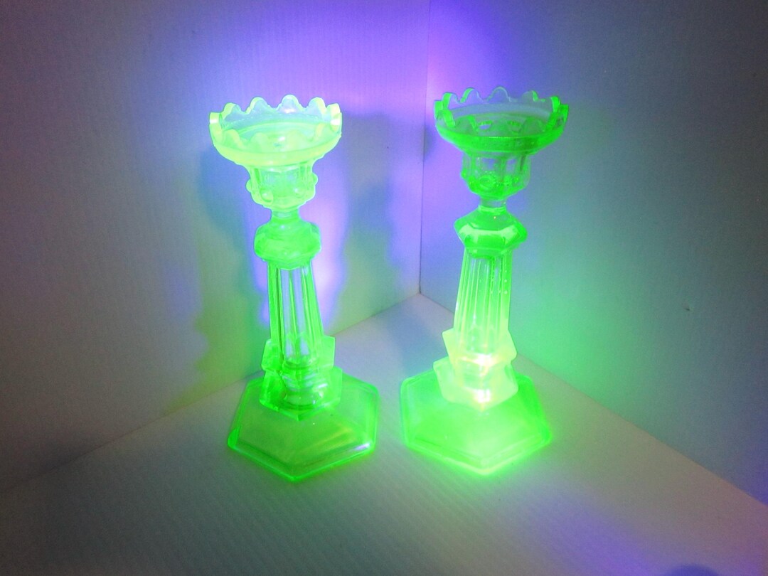 Antique Pair of Green Uranium Glass Candle Sticks - Etsy