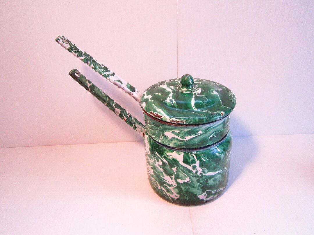 Antique Green Emerald Ware Graniteware Double Boiler - Etsy