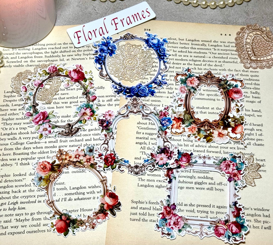 Floral Frames Set of 6 Stickers Cut-out Stickers Scrapbooking Junk ...