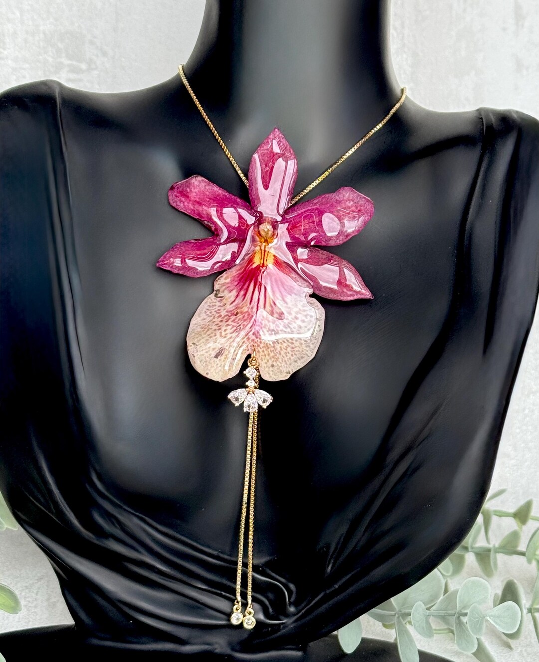 Real Orchid Flower Necklace • Resin Botanical Pendant, Gold Chain - Etsy