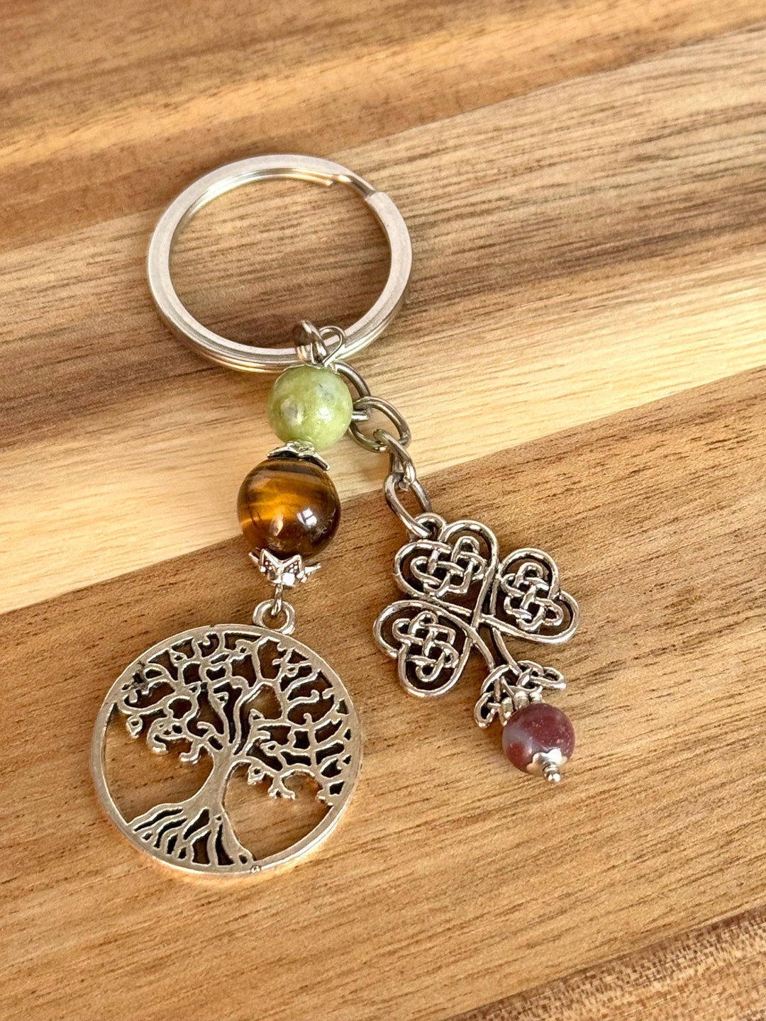 Celtic Keychain With Connemara Marble and Tigers Eye, Irish Key Charm ...