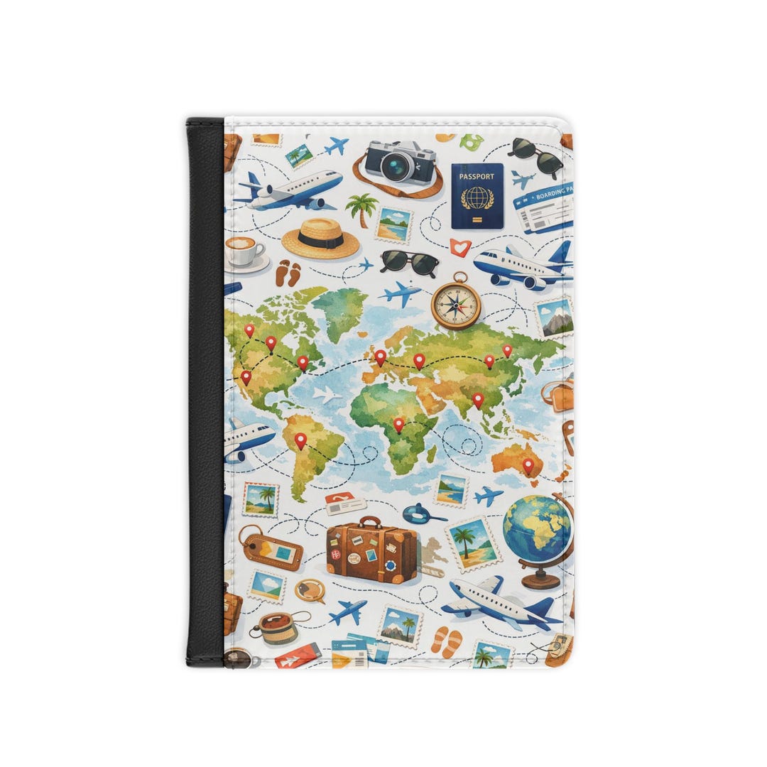 Travel Map Pattern Passport Cover | World Map, Suitcase, Compass - Etsy
