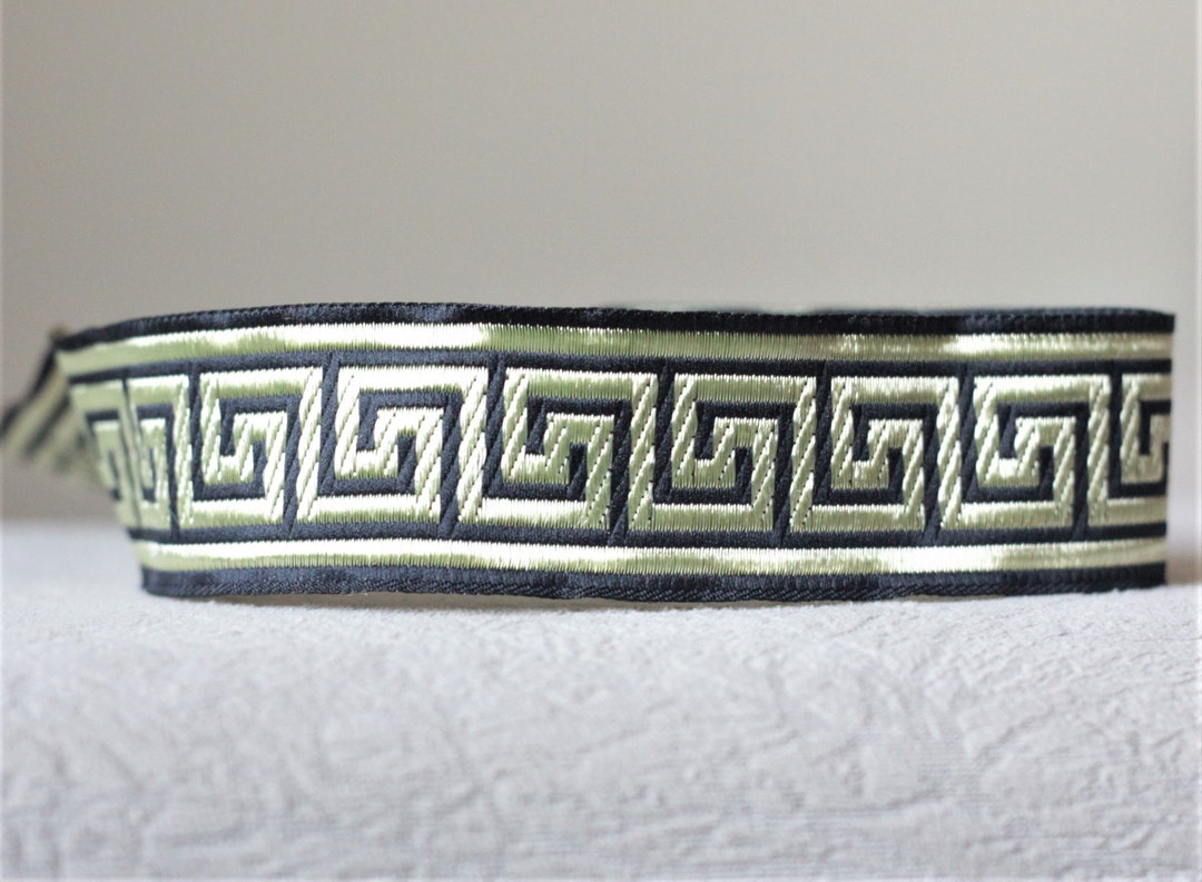 35 Mm - 1.25" Greek Key Ribbon by the Yard, Black and Gold Jacquard ...