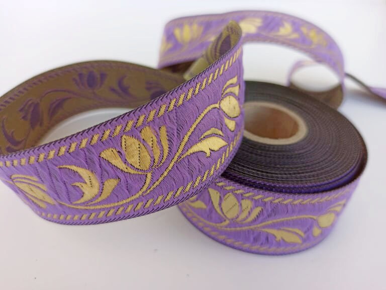 35 Mm 1.25 Lilac&gold Jacquard Border Embroider | Etsy