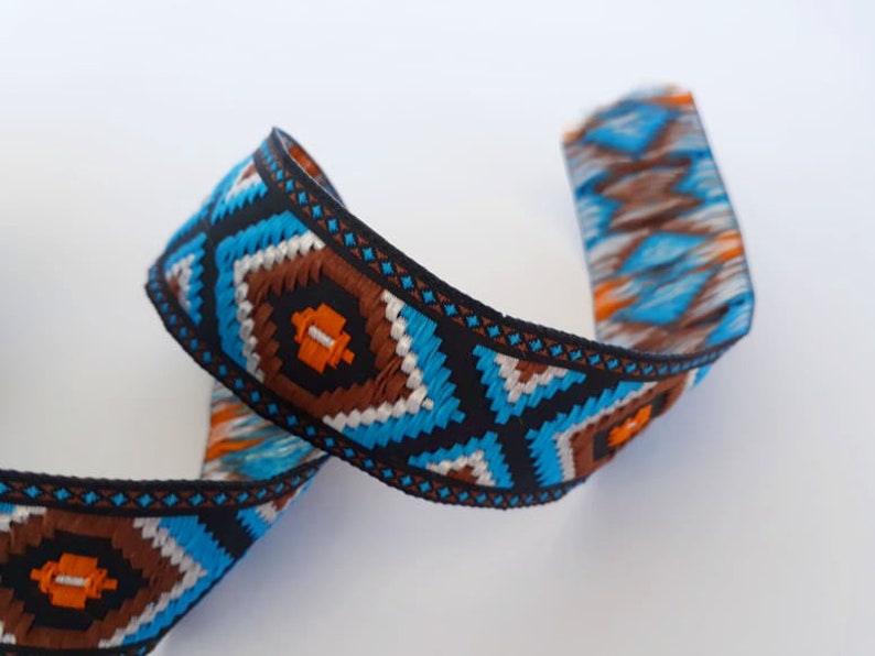 35 Mm 1.25 Inches Geometric Ribbon Blue Boho Jacquard - Etsy