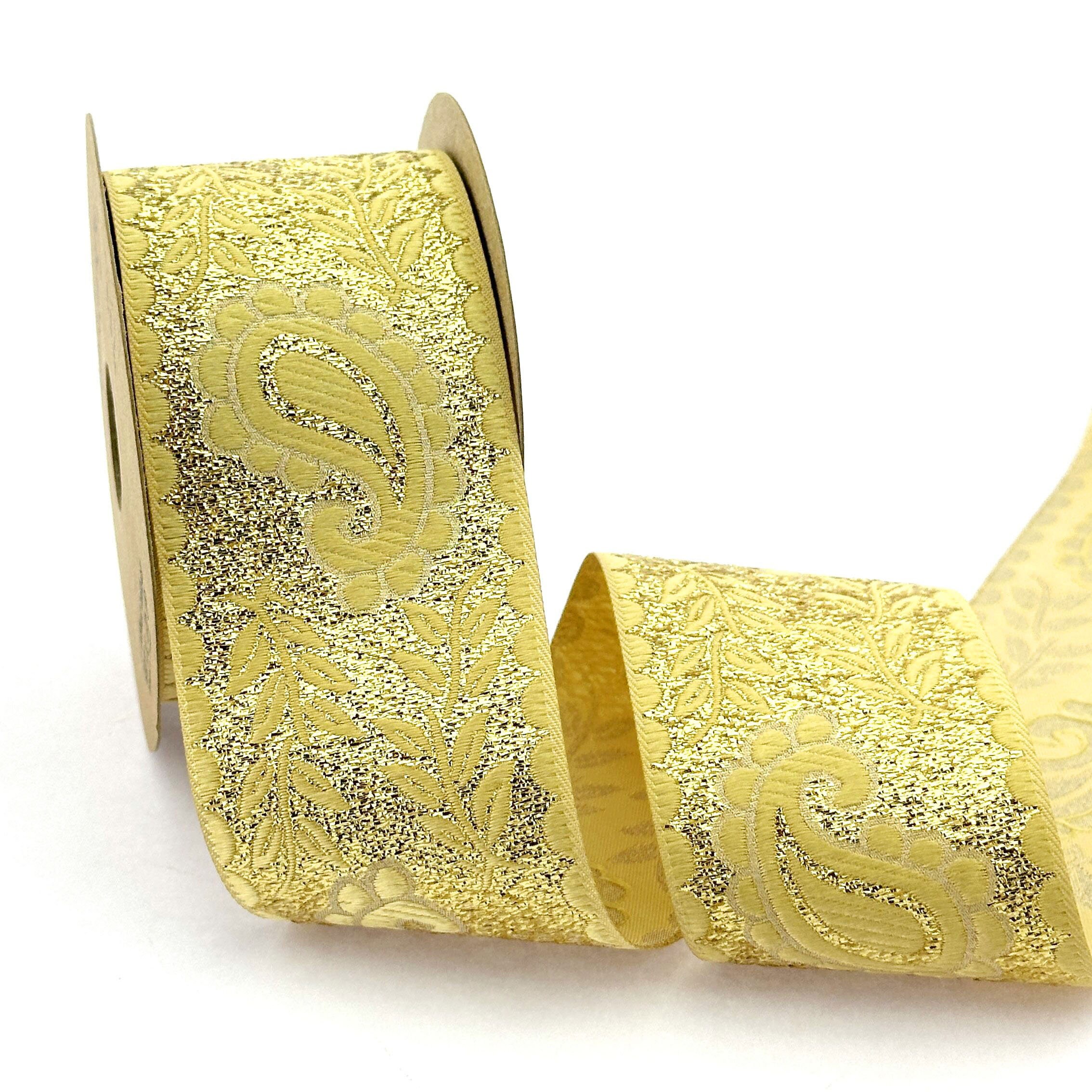 50mm 2 Inches Shiny Gold Jacquard Ribbon, Knitting Pattern Border ...