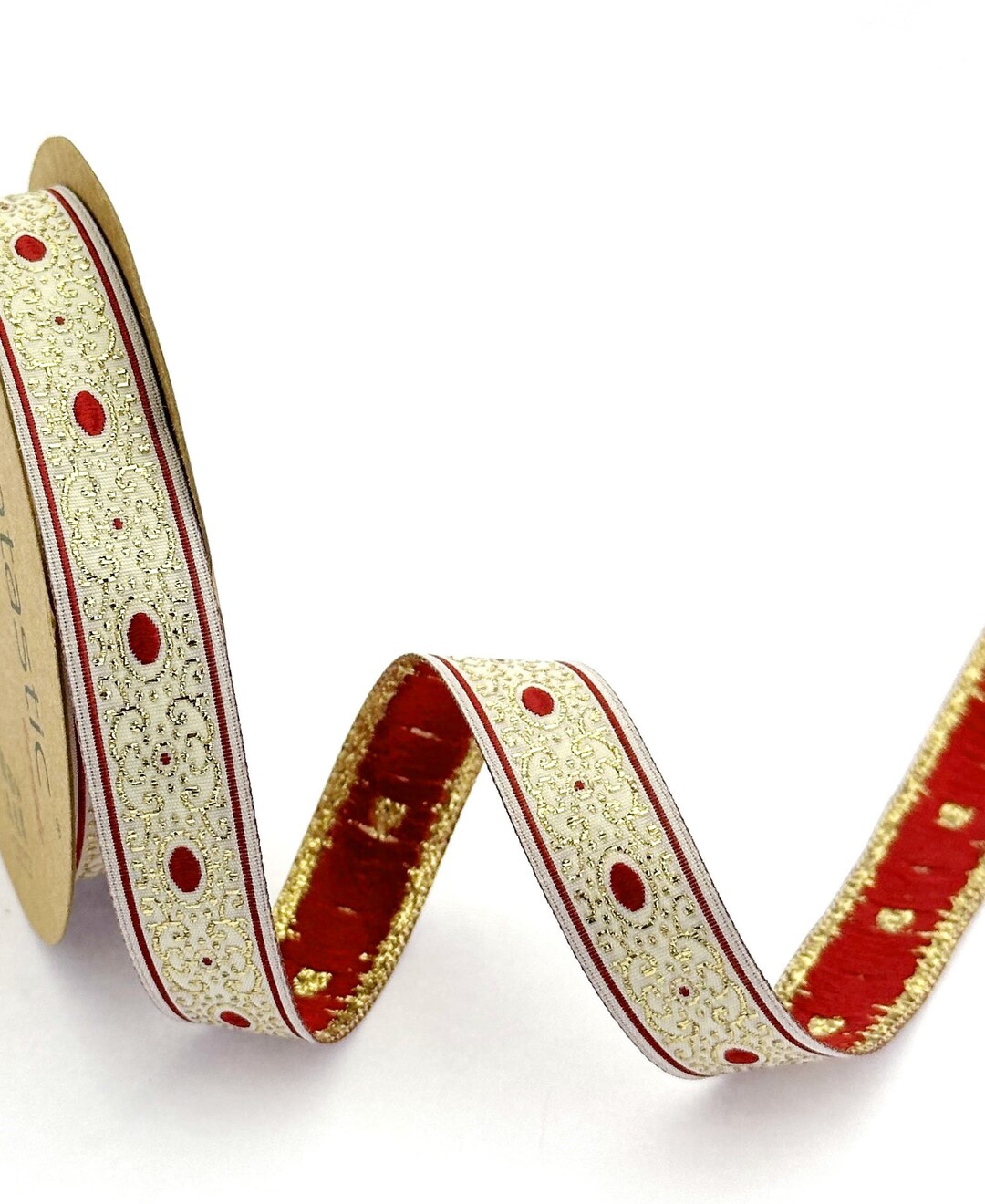 15 Mm Metallic Red Jacquard Ribbon, Embroidered Border, Sewing Trim ...