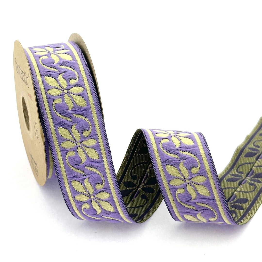 35 Mm - 1.25" Lilac&gold Jacquard Border, Embroider Jacquard Ribbon ...