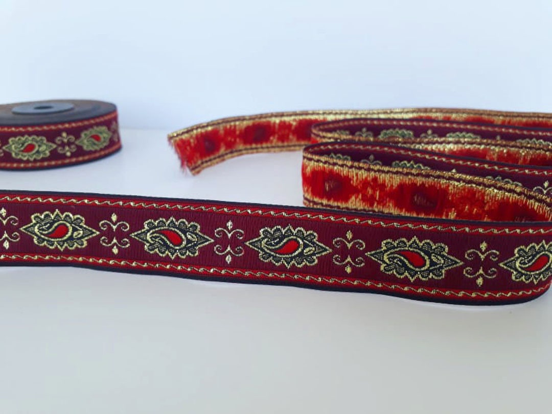 25mm-1 Inch Red and Gold Tears Pattern Jacquard Ribbon Woven - Etsy