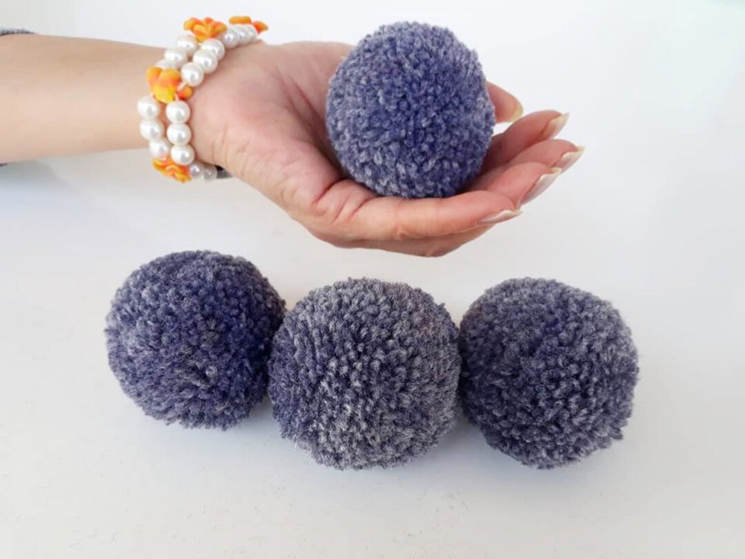 4 Pcs 4cm/5cm/6cm/ 2 Pcs 8cm/10cm Charcoal Grey Yarn Pom Poms, Wool ...