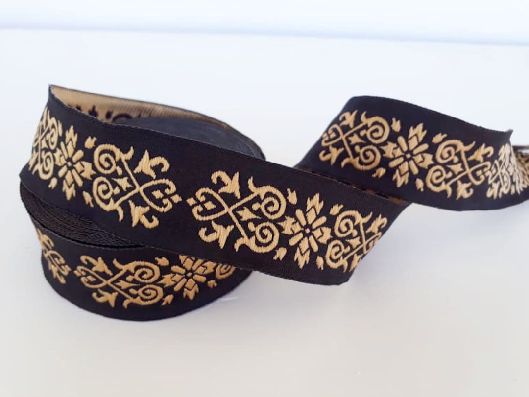 Bordures et bordures en ruban jacquard brodées noir et or de 35 mm - 1 ...