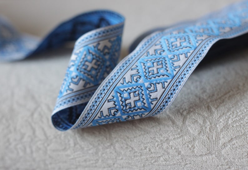 35 Mm 1.25 Blue&white Jacquard Ribbon Ethnic Trim - Etsy