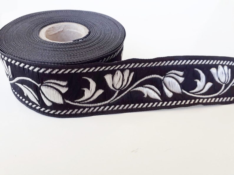 35 mm 1.25 black&silver Jacquard border embroider | Etsy