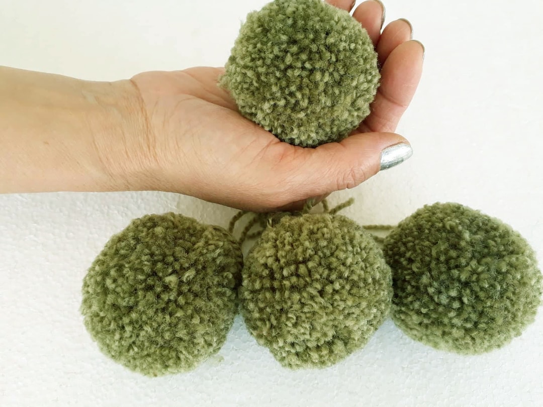 4 Pcs 4cm/5cm/6cm/ 2 Pcs 8cm/10cm Wool Pom Poms in Olive Green Color ...