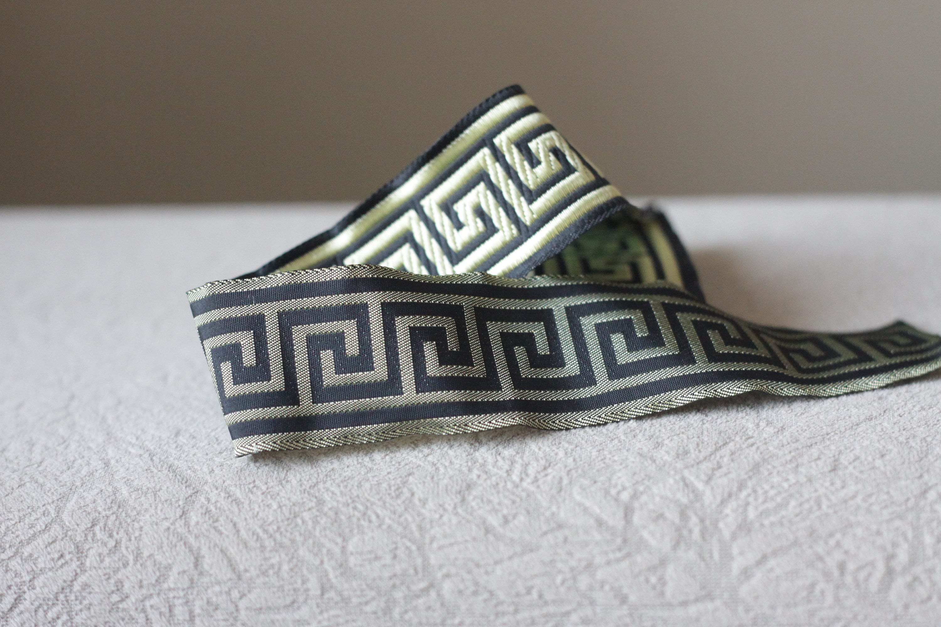 35 Mm 1.25 Greek Key Ribbon by the Yard Black and | Etsy
