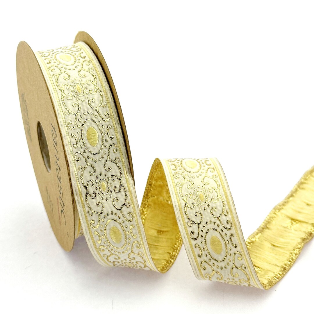 22 Mm_ 0.86 Inch Metallic Gold Jacquard Ribbon, Authentic Jacquard Trim ...