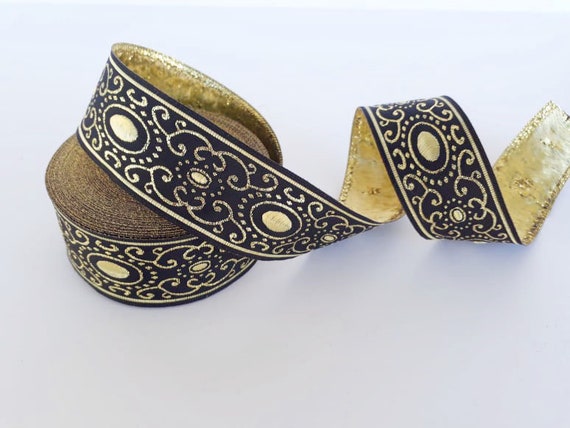 35 Mm-1.25 Inches Metallic Gold Jacquard Ribbon Authentic | Etsy