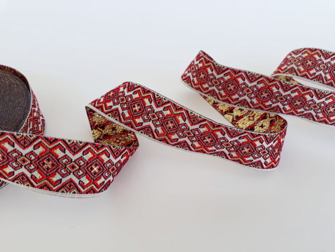 25mm-1 Inches Ukrainian Folkloric Ethnic Jacquard Trim Woven Border ...