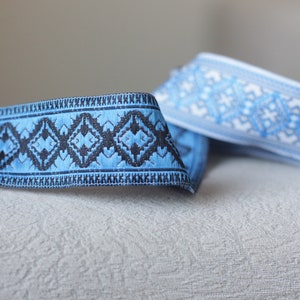 35 Mm - 1.25" Blue&white Jacquard Ribbon, Ethnic Trim, Ribbon Woven in ...