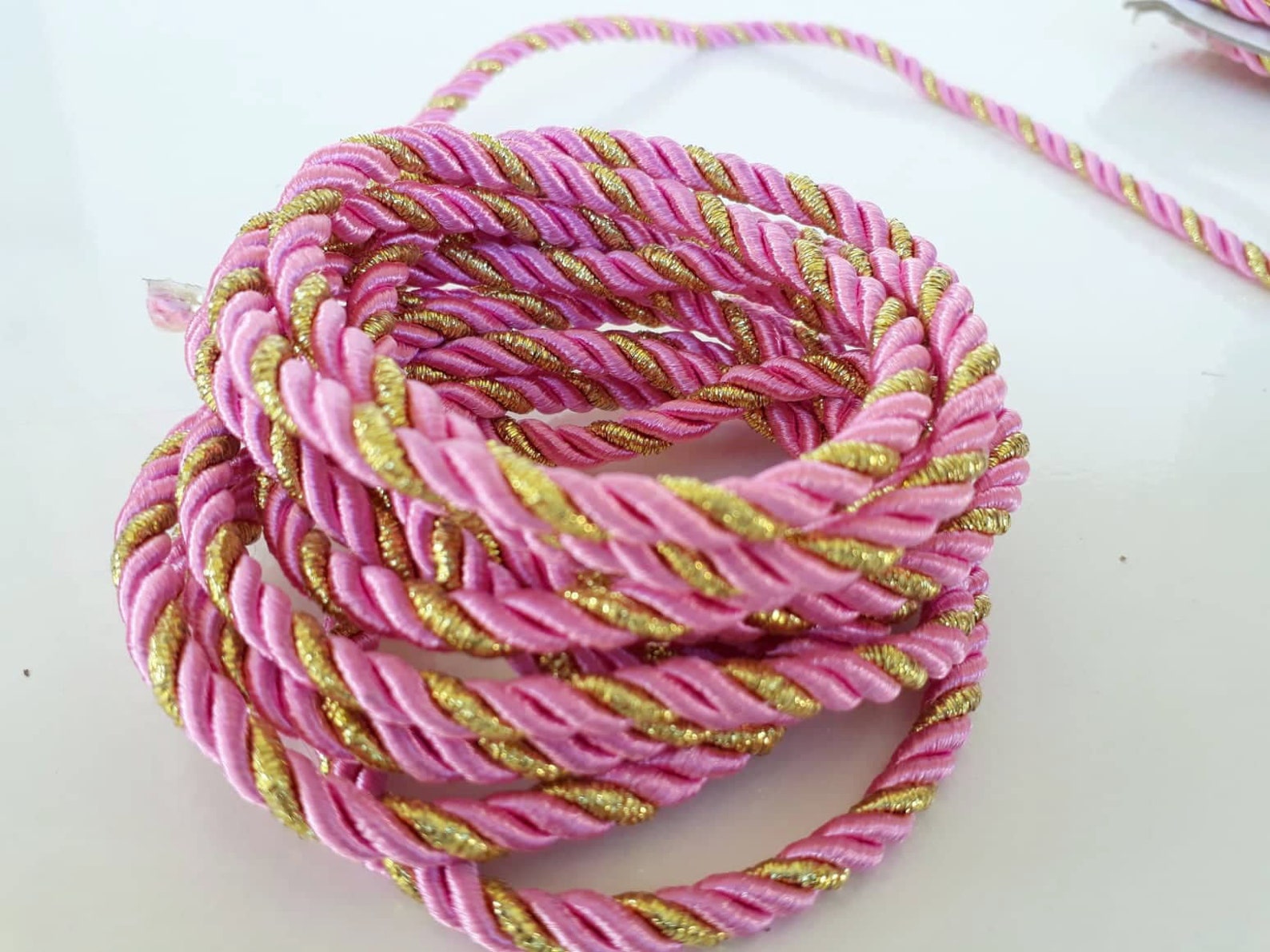 5mm 3 Ply Pink and Gold Barley Twist Rope Braided Piping | Etsy