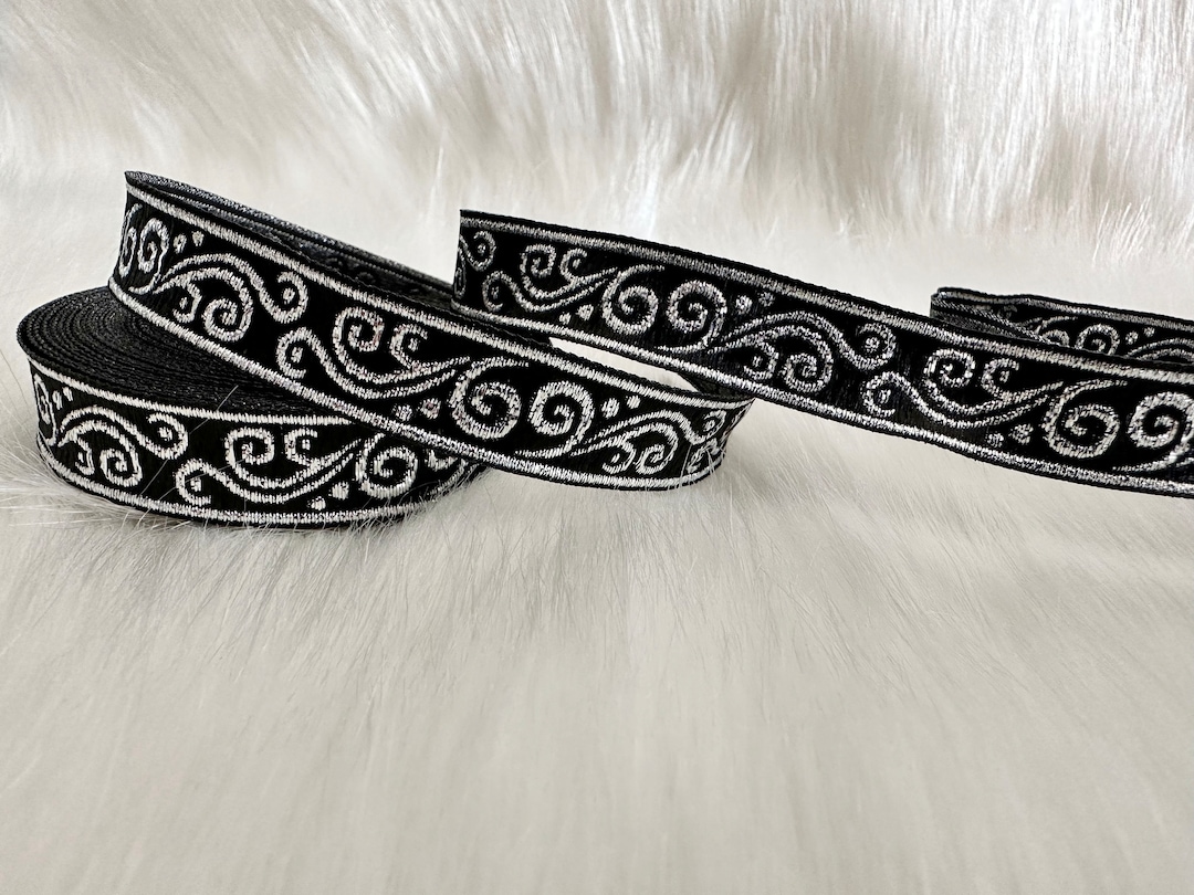 15 Mm (5/8 Inches) Metallic Silver and Black Jacquard Ribbon ...