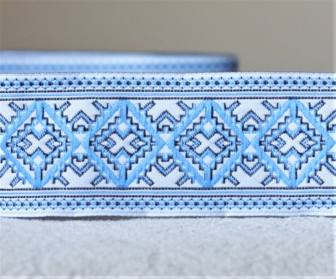 35 mm 1.25 blue&white Jacquard ribbon ethnic trim | Etsy