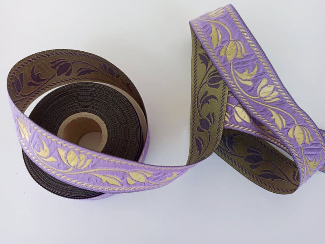 35 Mm 1.25 Lilac&gold Jacquard Border Embroider | Etsy