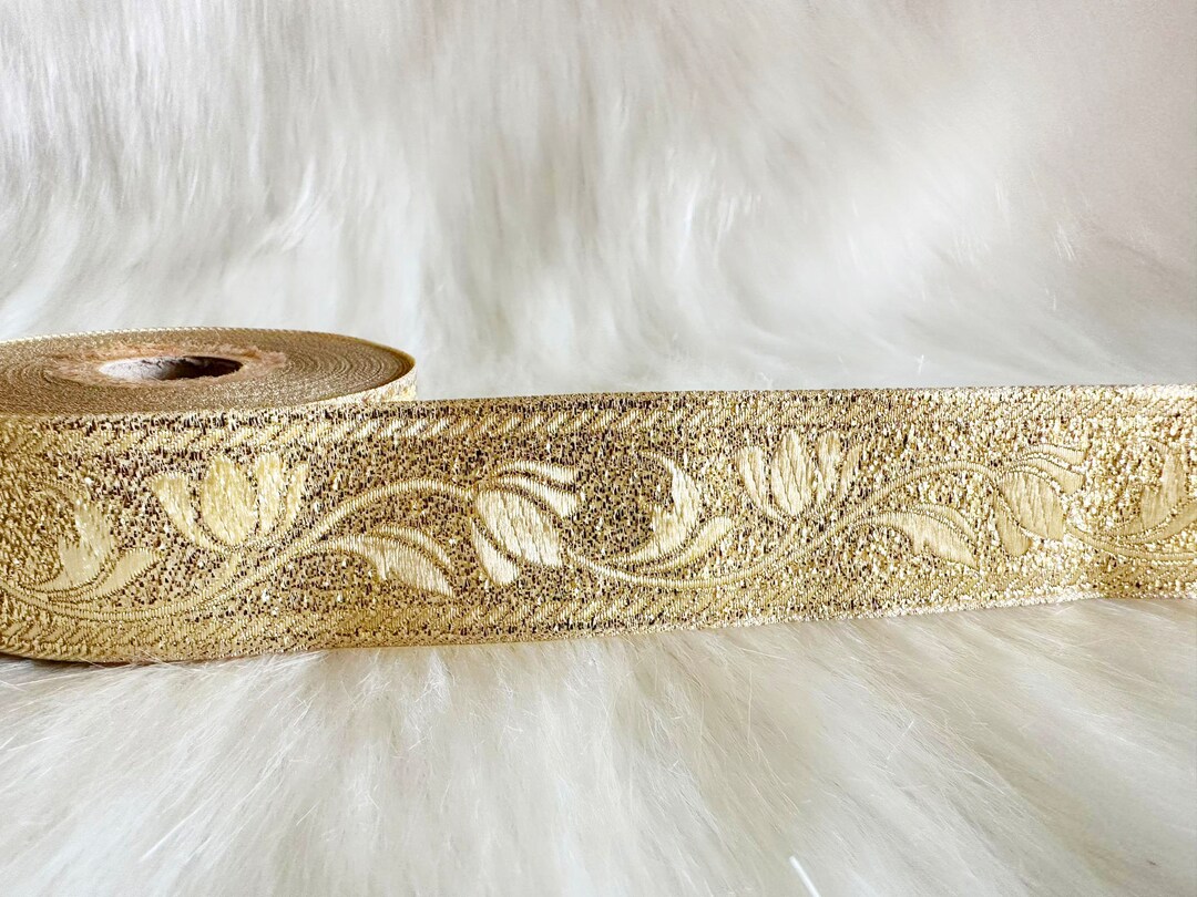 35 Mm - 1.25" Metalic Gold Jacquard Border, Shiny Gold Embroidered Trim ...
