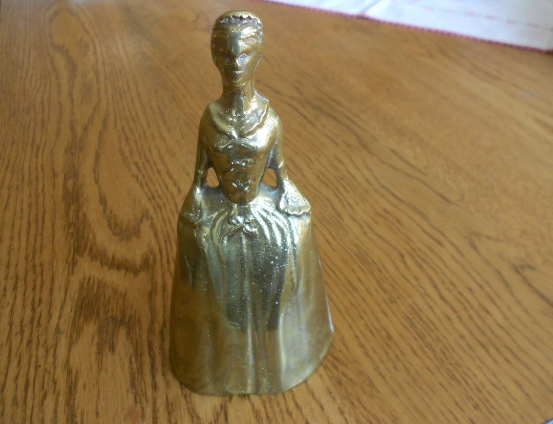 Vintage Brass Hand Table Bell. English Lady in Waiting, Crinoline Lady ...